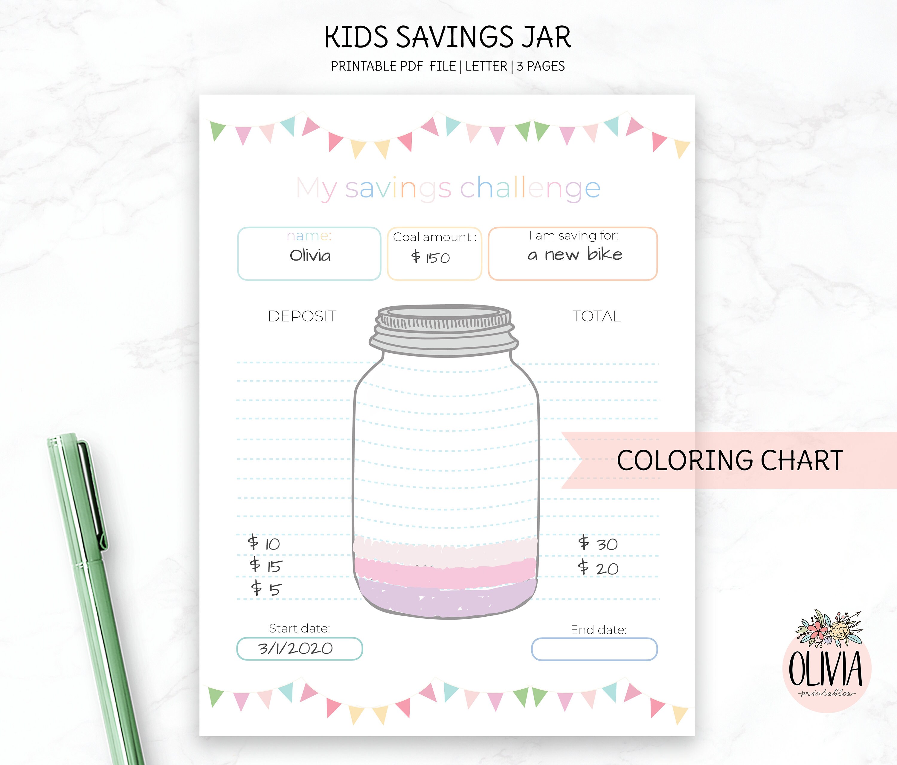 Kids Savings Jar , Printable Savings Tracker , Savings Chart for ...
