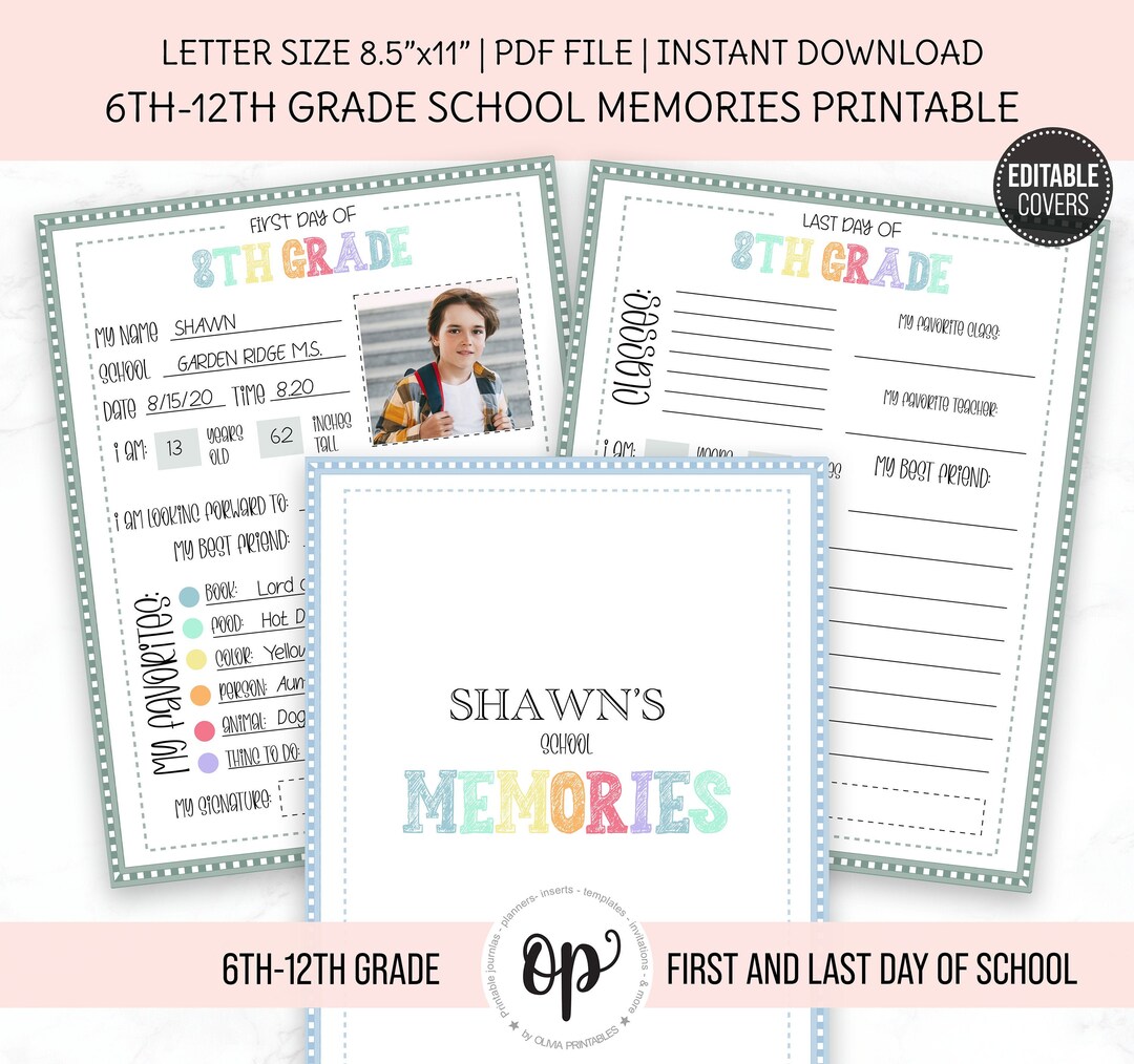 School Memory Book, Kid’s First and Last Day of School, Printable 6th ...