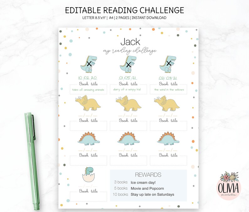 Printable Summer Reading Challenge, Editable Reading Tracker, 10 Books ...