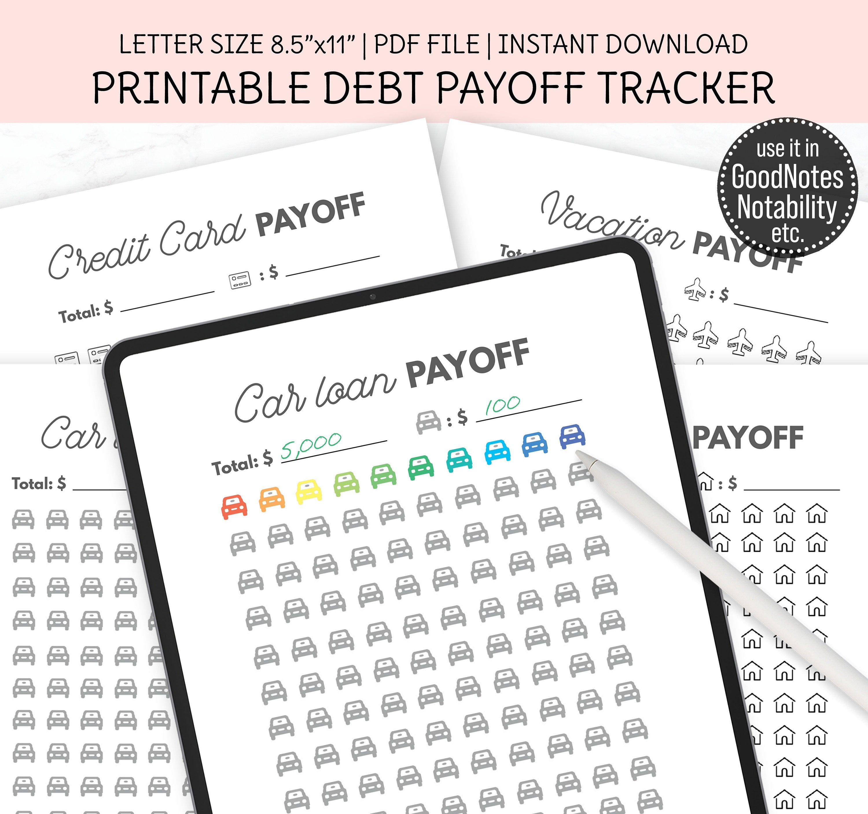 Printable Debt Payoff Tracker, Goodnotes and Digital Planner Insert, HP ...