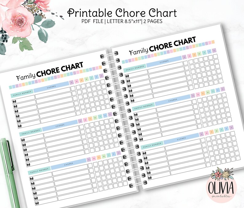 Printable Family Chores Chart , to Do List, Appointments Tracker, Chore ...