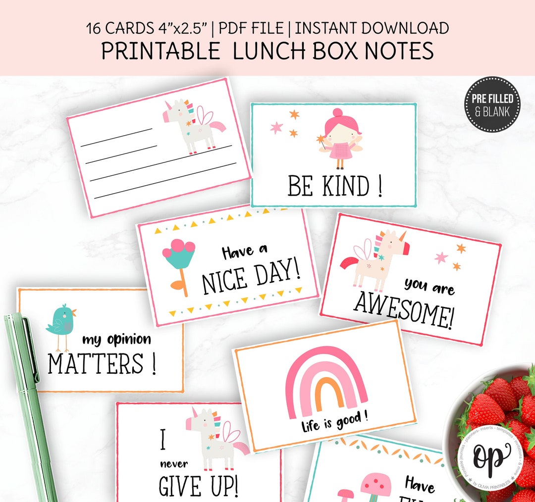 Printable Lunch Box Notes , Encouragement Cards for Kids , Back to ...
