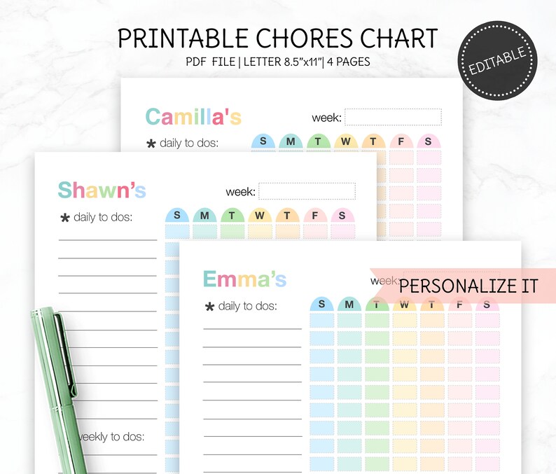 Editable Chore Chart, Family Chores Chart, Kids to Do List, Printable ...