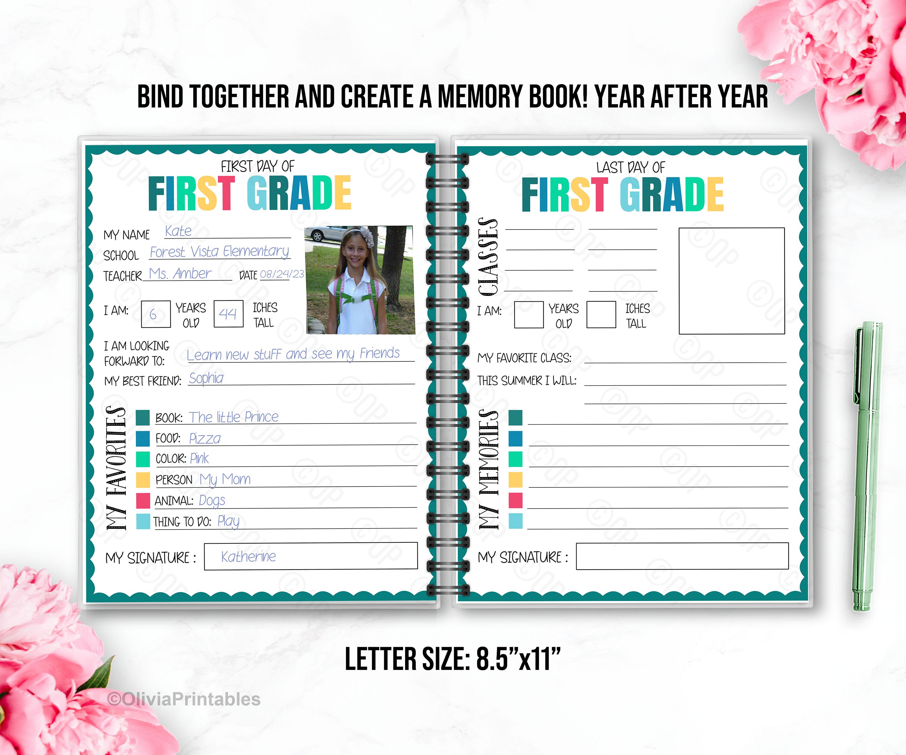 EDITABLE First and Last Day of School, All About Me, School Memory Book ...