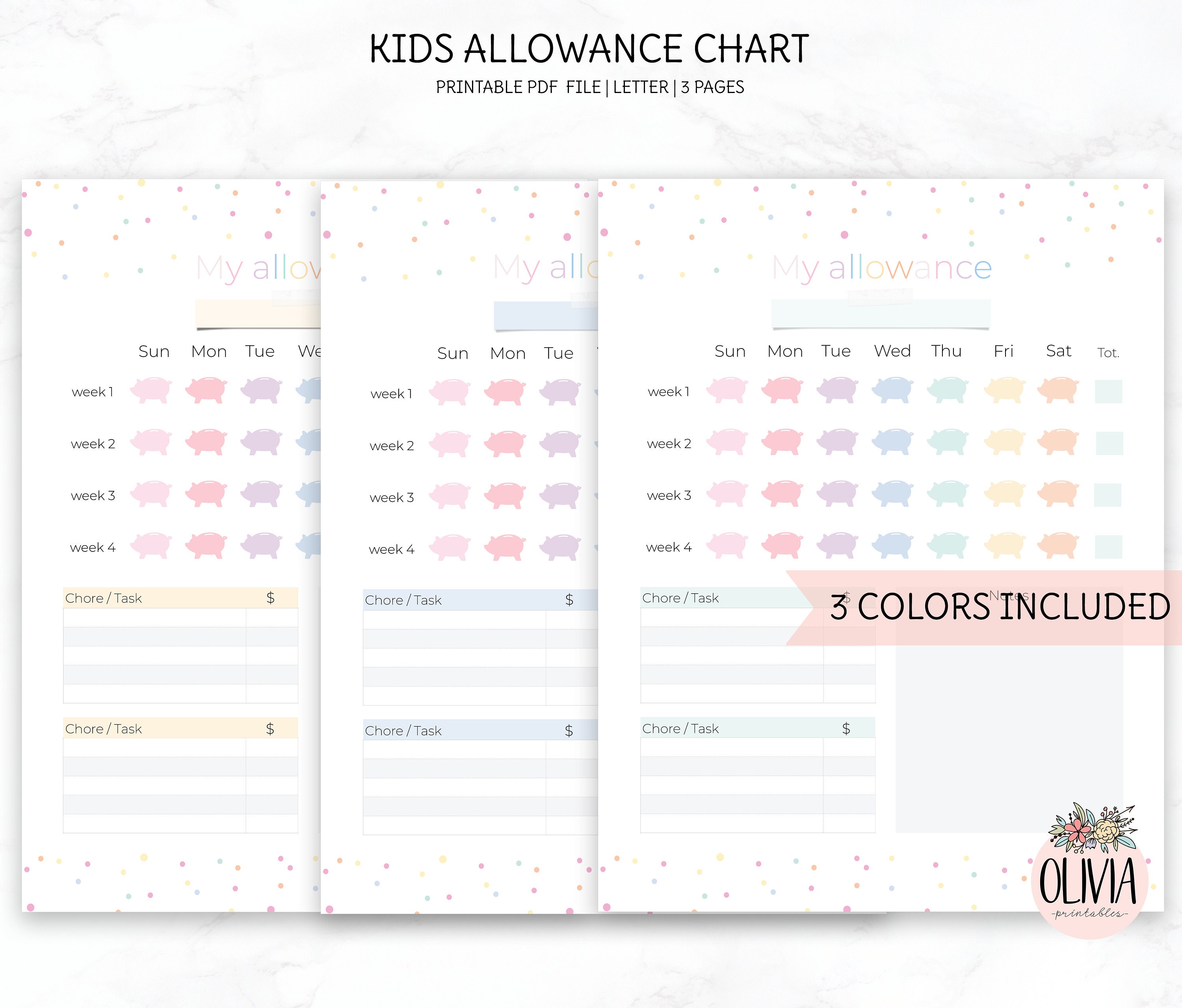 Kids Allowance Chart, Printable Template, Editable Allowance Tracker ...