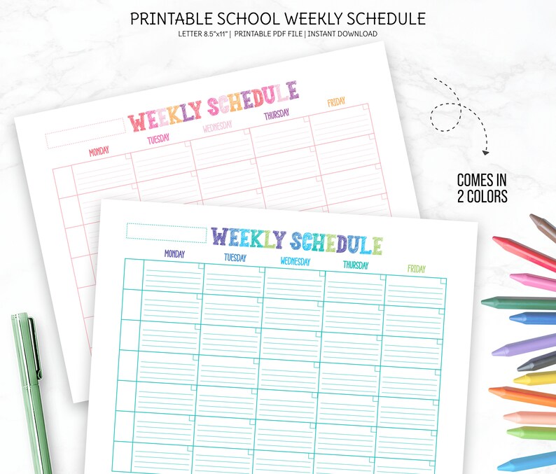 PRINTABLE School Weekly Schedule for Boys and Girls, Weekly Planner ...