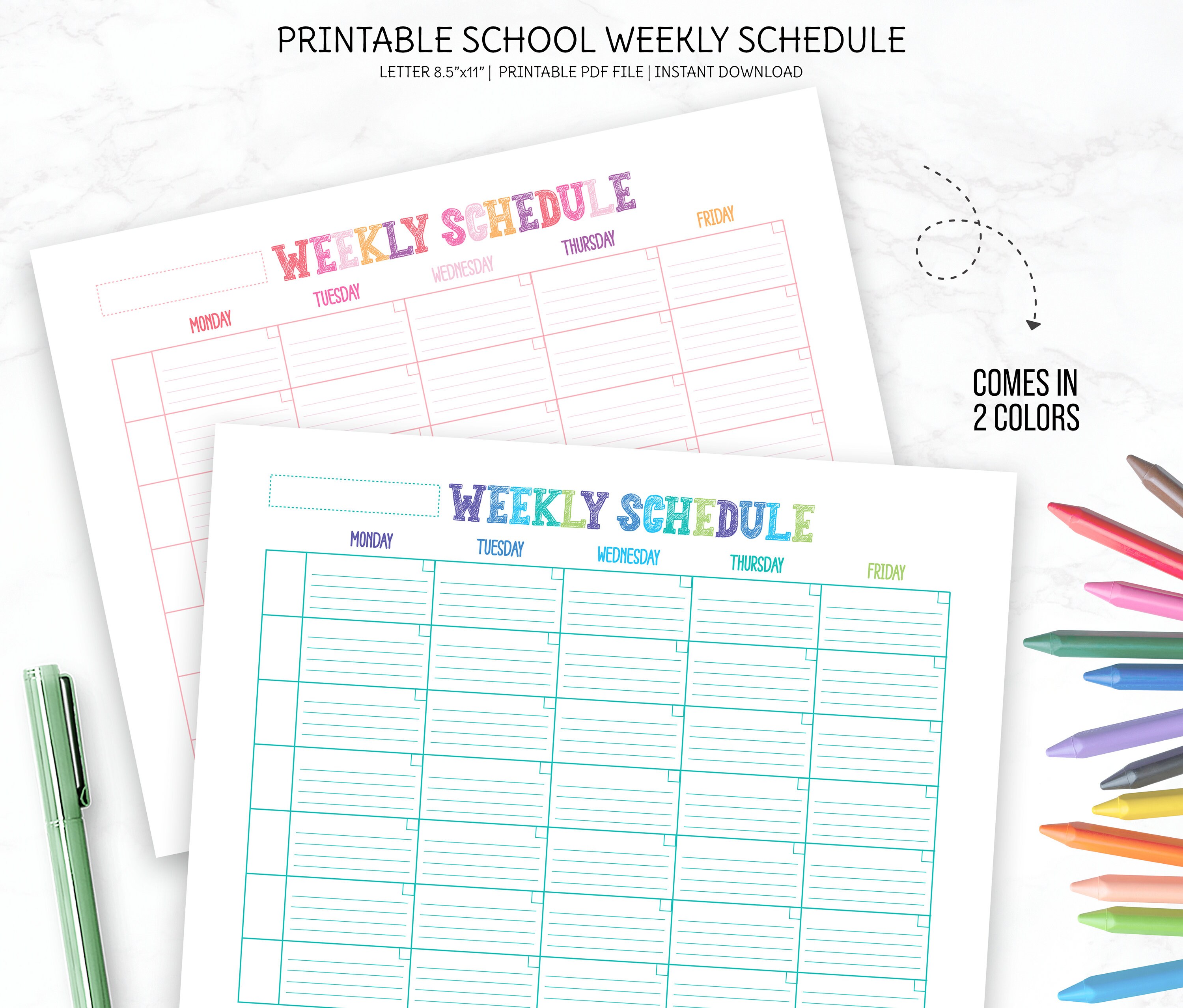 PRINTABLE School Weekly Schedule for Boys and Girls, Weekly Planner ...