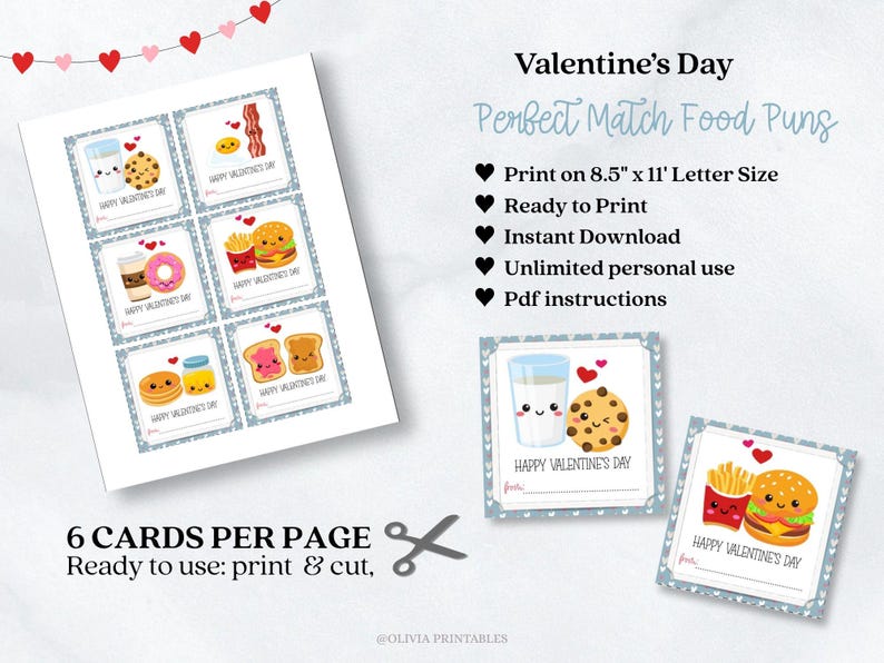 Printable Food Pun Valentine Cards • Kids Classroom Valentines • Cute ...
