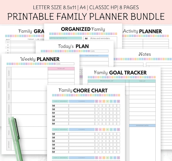 Family Planner Bundle Chore Chart Template Goal Tracker | Etsy