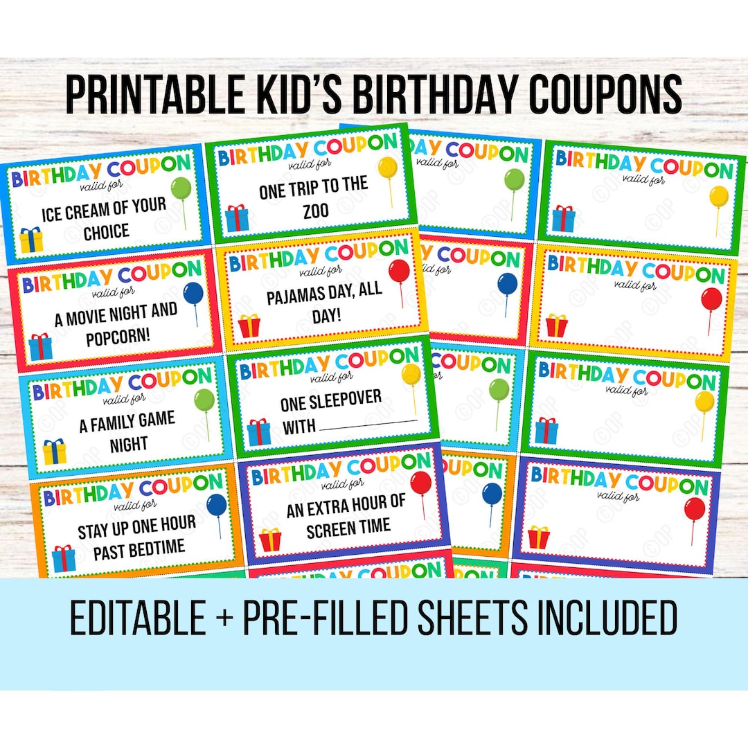 Cupones de cumpleaños imprimibles para niños – Boletos de recompensa ...