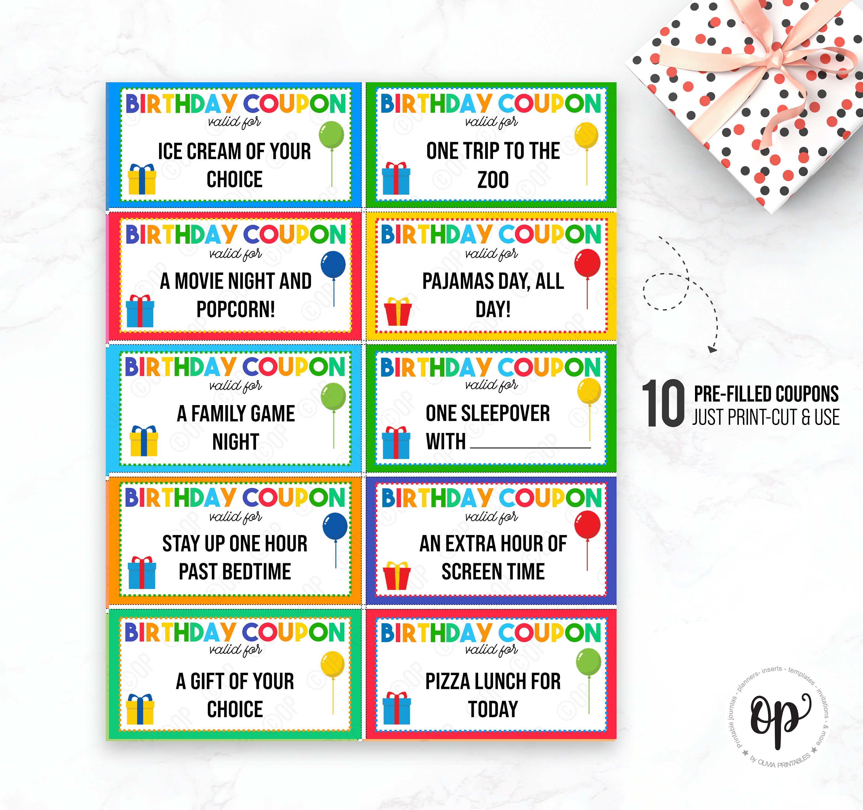 PRINTABLE Birthday Coupons, Editable Gift Coupons, Birthday Gift Idea ...