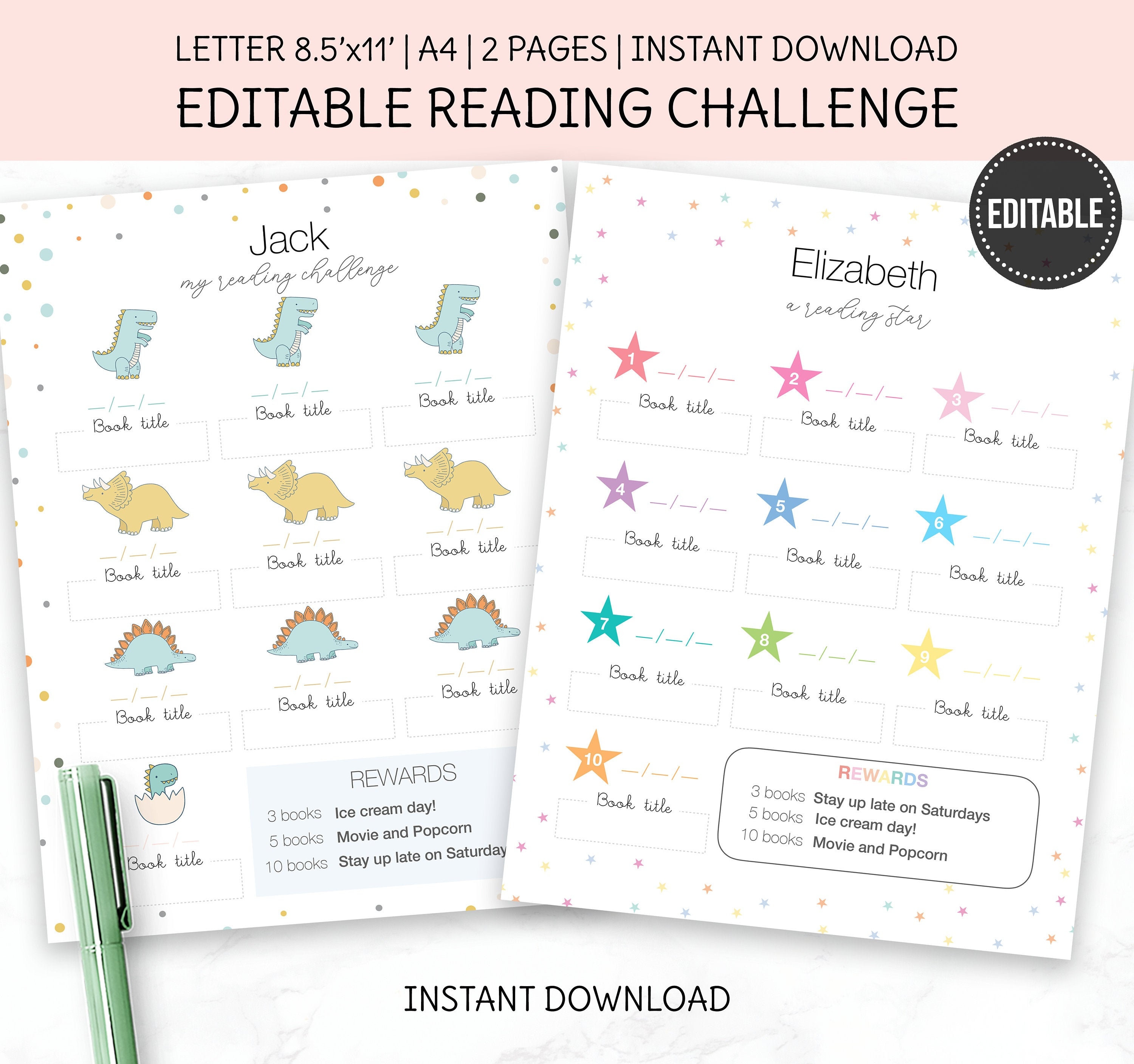 Printable Summer Reading Challenge, Editable Reading Tracker, 10 Books ...