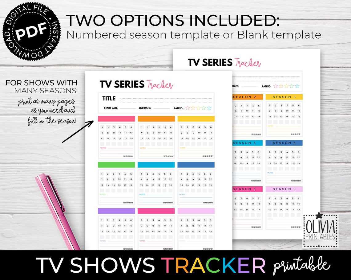 TV Series Tracker Printable TV Show Notes Planner Insert - Etsy