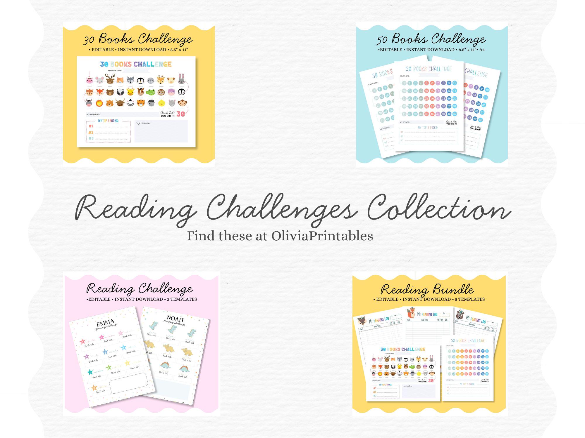 Printable Reading Challenge Chart, 50 Books Reading Tracker for Kids ...