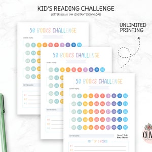 PRINTABLE Reading Challenge Chart, 50 Books Reading Tracker, Kids ...