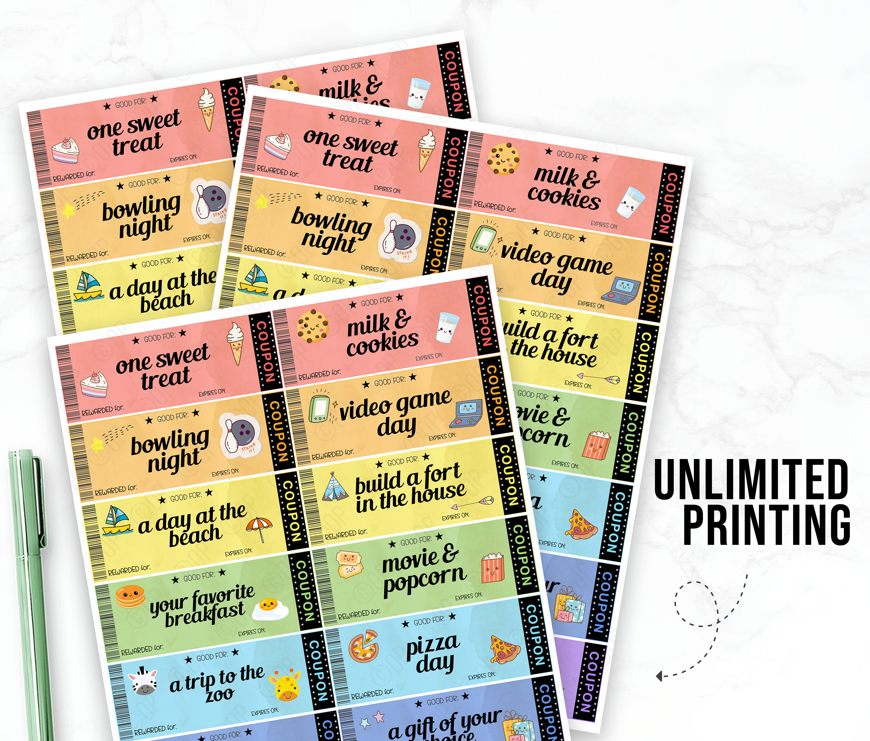 PRINTABLE Reward Coupons for Kids, Pre-filled Rewards, Grandkids ...