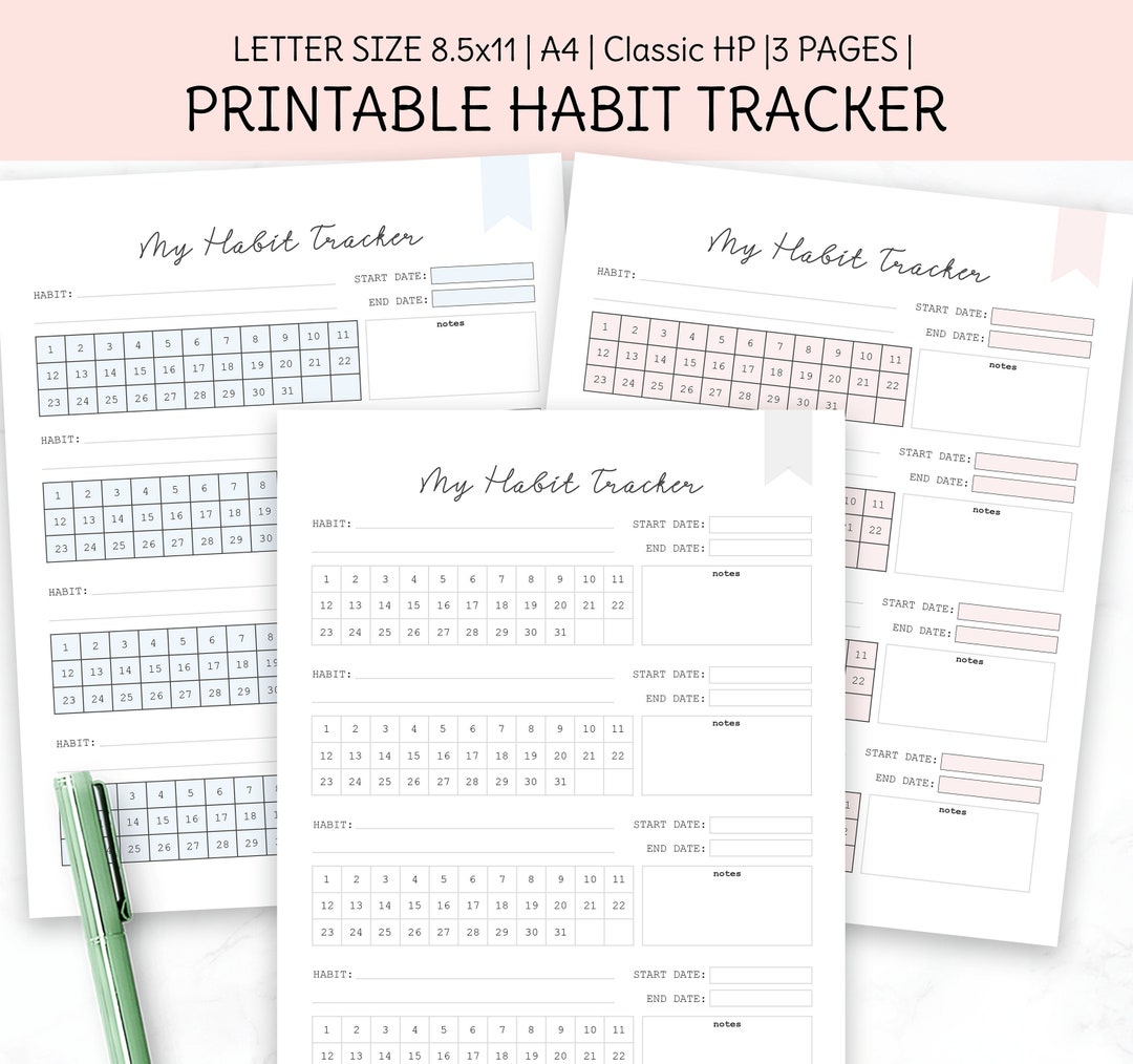 Printable Habit Tracker, Monthly Habit Chart, Digital Planner Insert ...