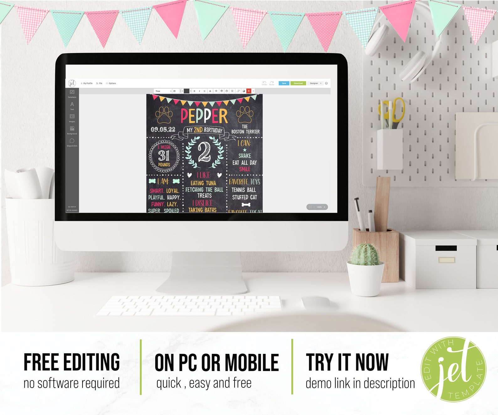 EDITABLE Pet Birthday Chalkboard, Dog Birthday Sign, Birthday Stats for ...