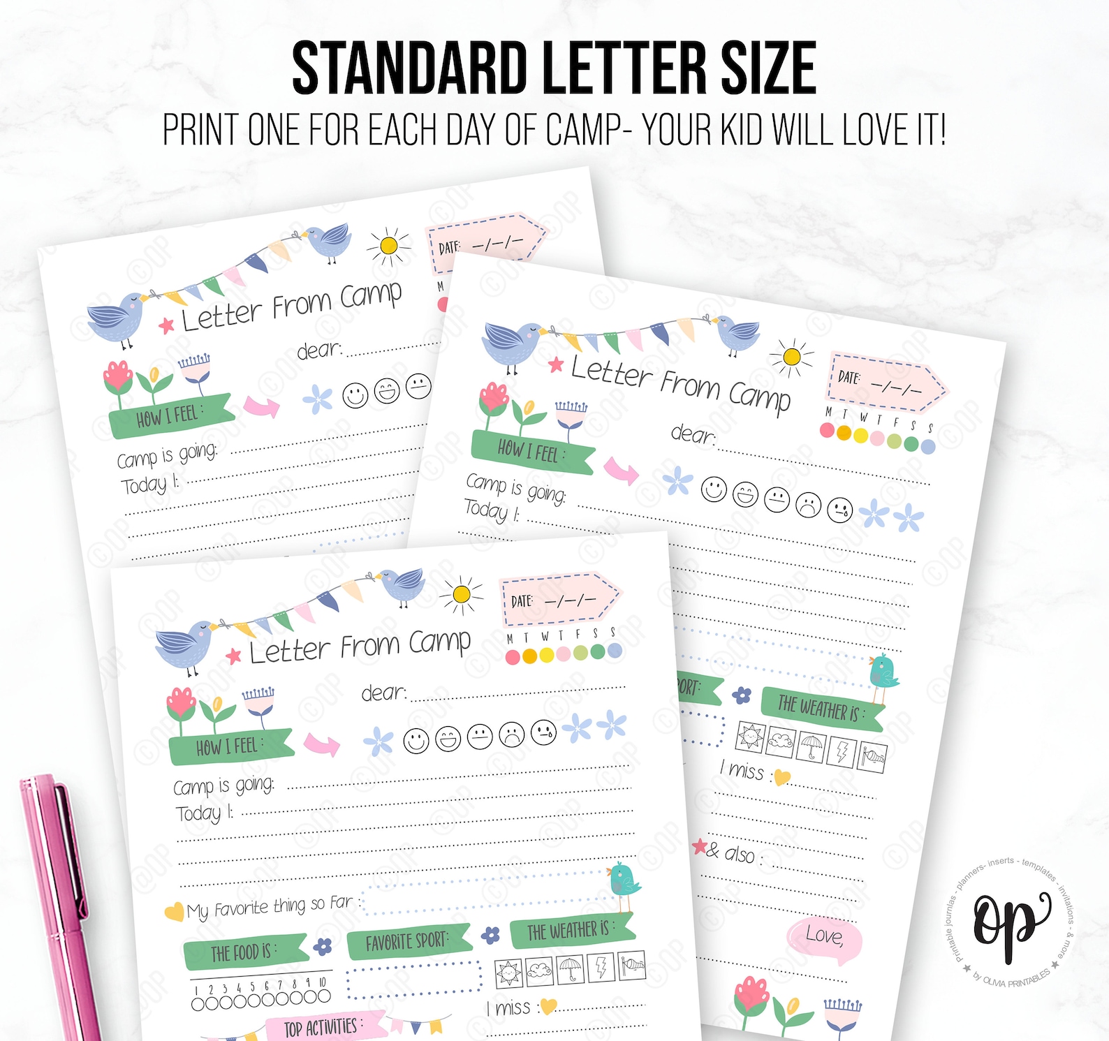 PRINTABLE Letter From Camp Template, Cute Summer Camp Stationery, Kid’s ...