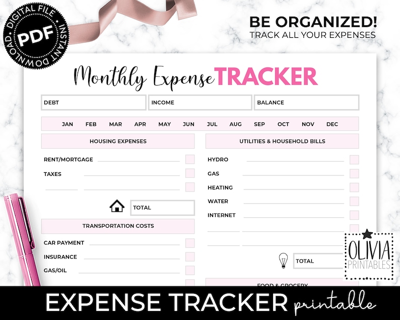 Printable Expense Tracker Monthly Expenses Log HP Insert - Etsy