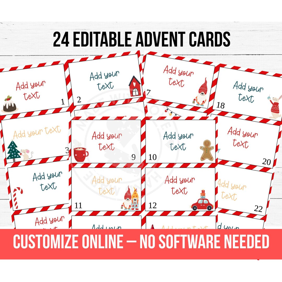 24 EDITABLE Holiday Activity Cards for the Family, Advent Calendar ...