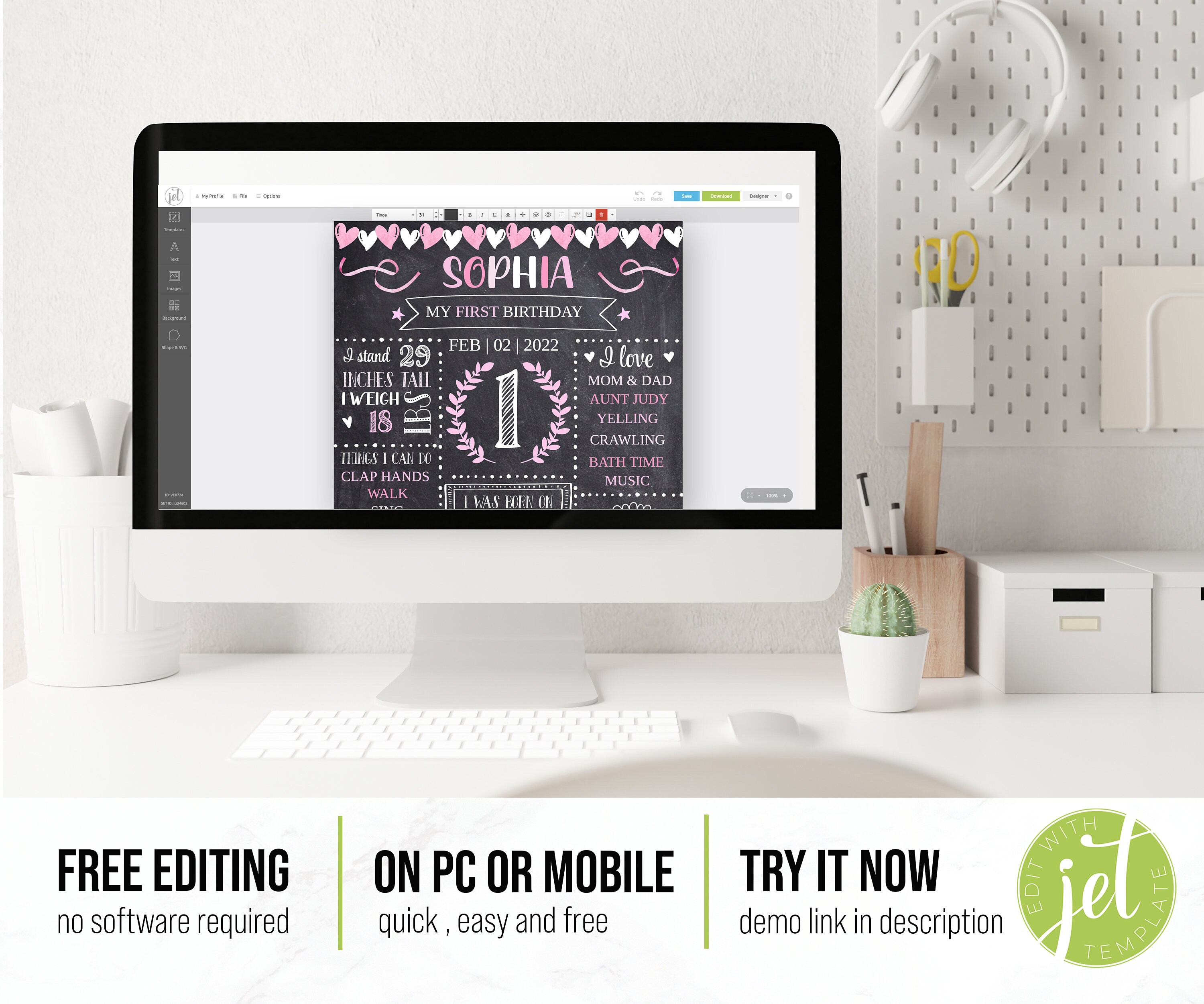 EDITABLE Birthday Sign, Baby Girl Birthday Decoration, First Birthday ...