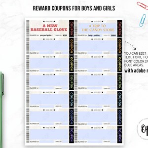 PRINTABLE Reward Coupons for Boys and Girls, Pre-filled Rewards, Blank ...