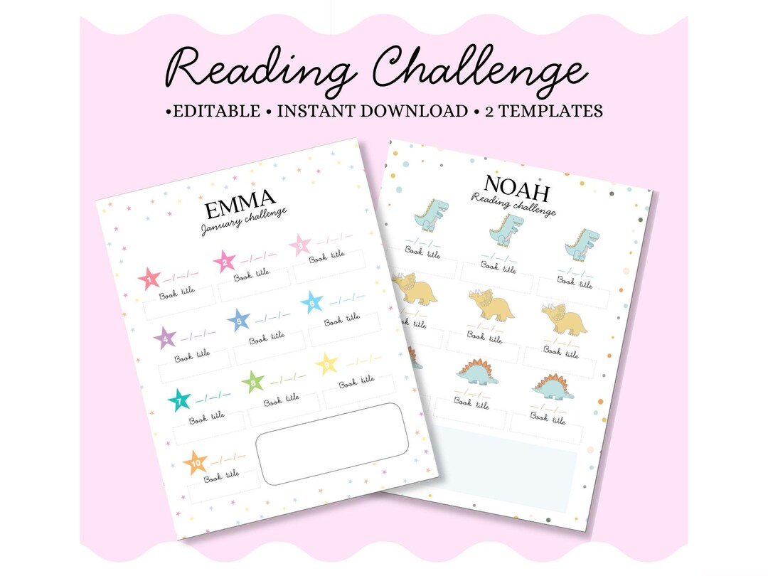 Printable Reading Challenge for Kids, Editable Reading Tracker, 10 ...