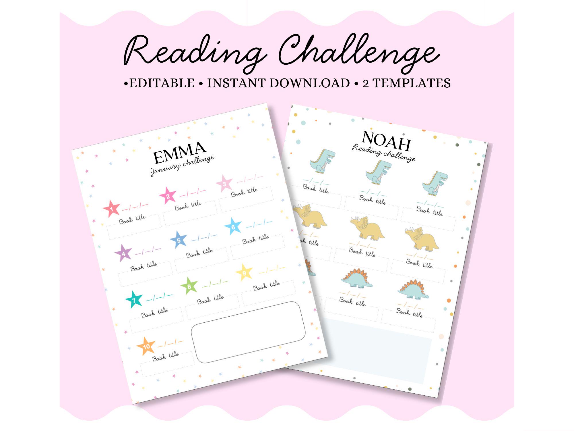 Printable Reading Challenge for Kids, Editable Reading Tracker, 10 ...