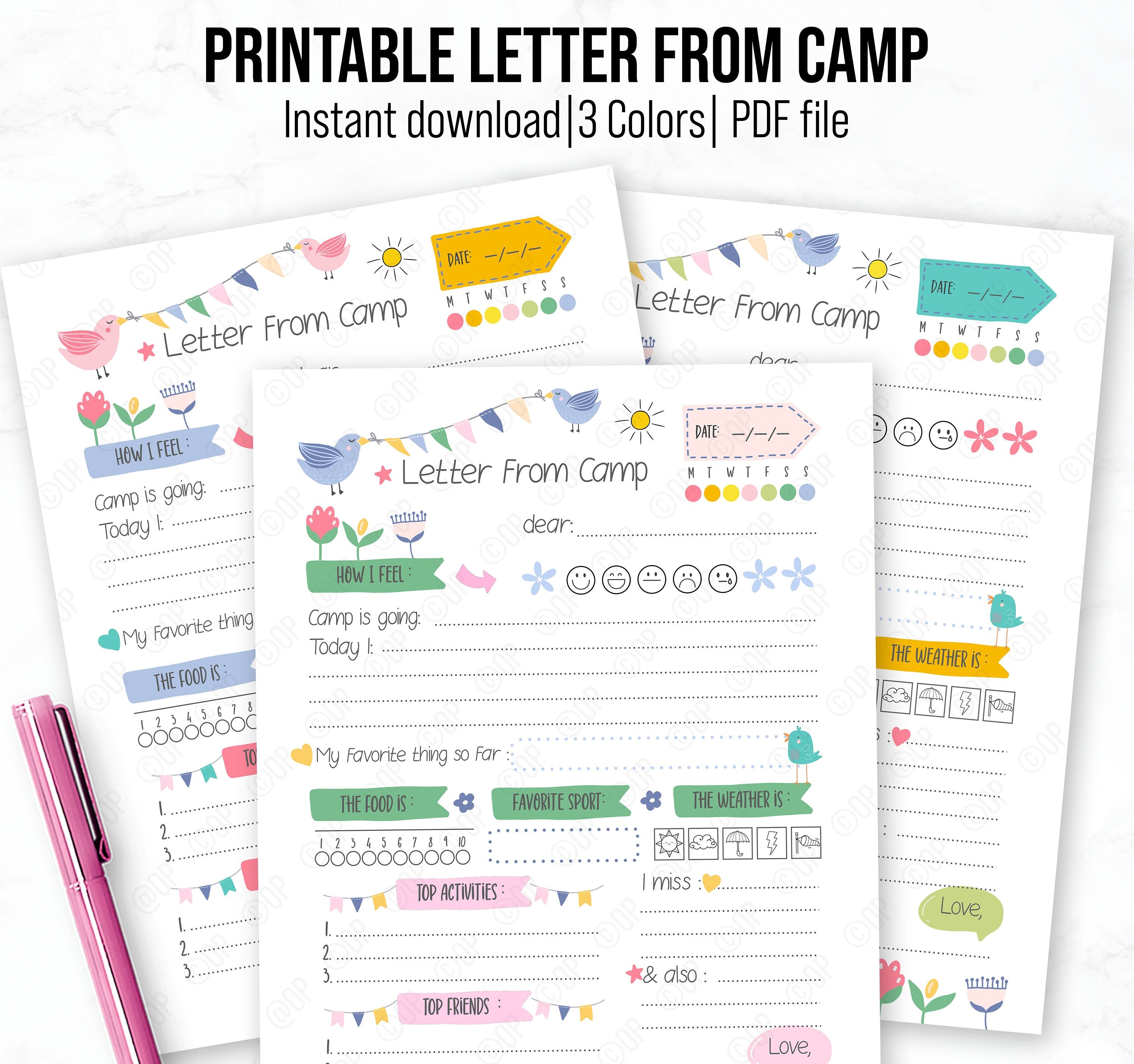 PRINTABLE Letter From Camp Template, Cute Summer Camp Stationery, Kid’s ...