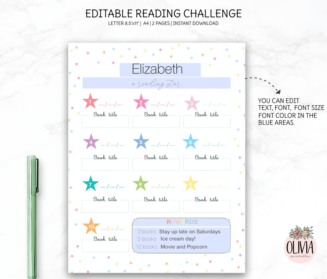 Printable Summer Reading Challenge Editable Reading Tracker - Etsy