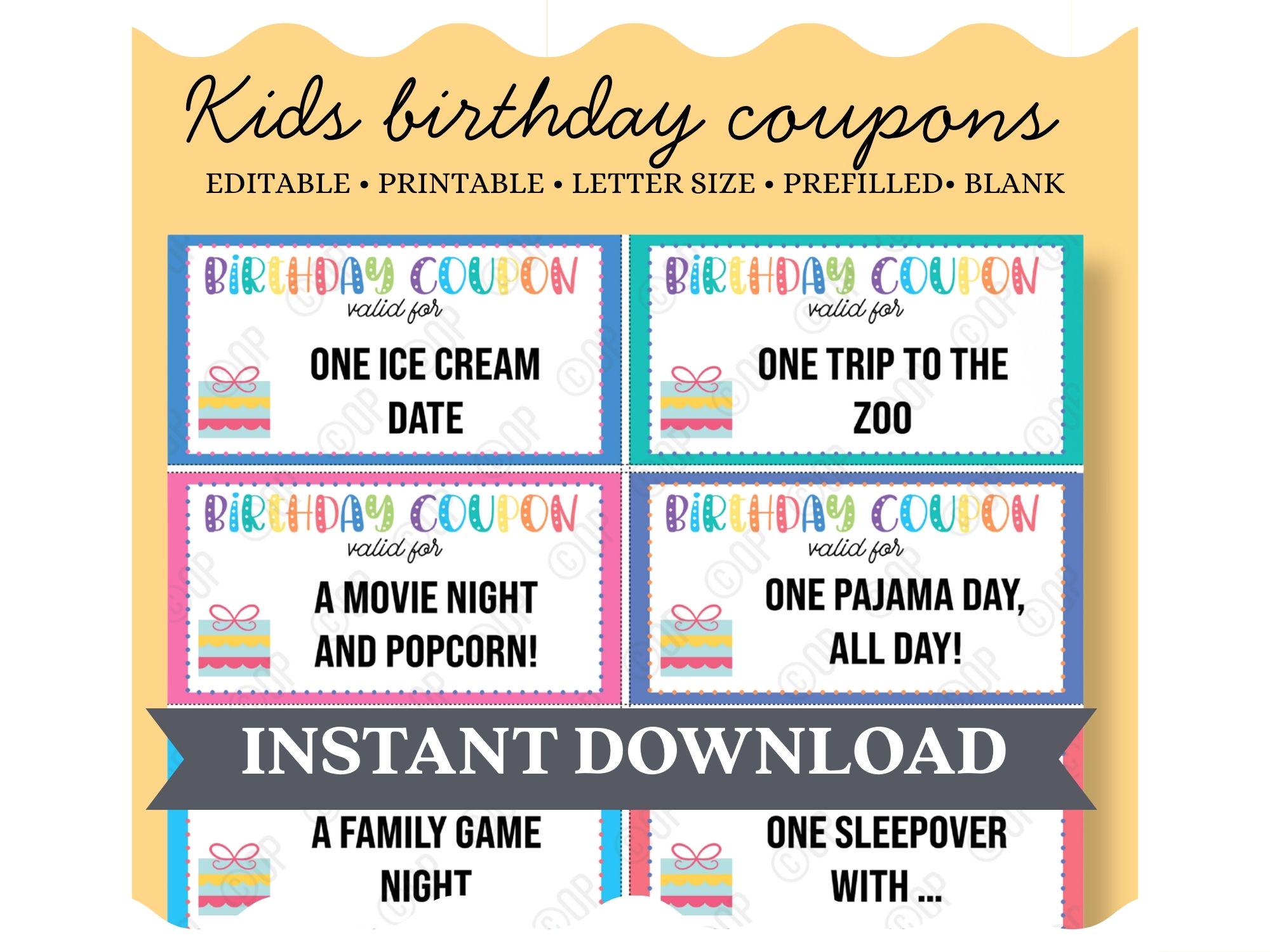 Printable Birthday Coupons for Kids – Fun Reward Tickets – Birthday ...