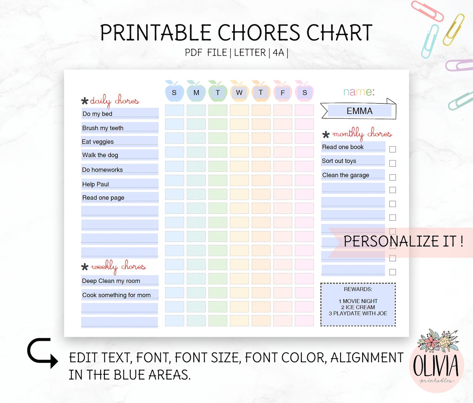 EDITABLE Kids to Do List, Printable Template, Weekly Chores Chart ...