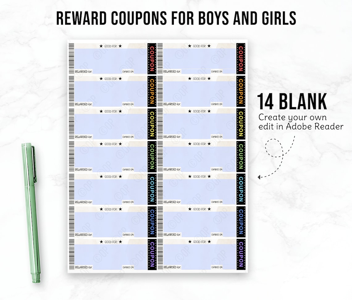 PRINTABLE Reward Coupons for Boys and Girls Pre-filled - Etsy