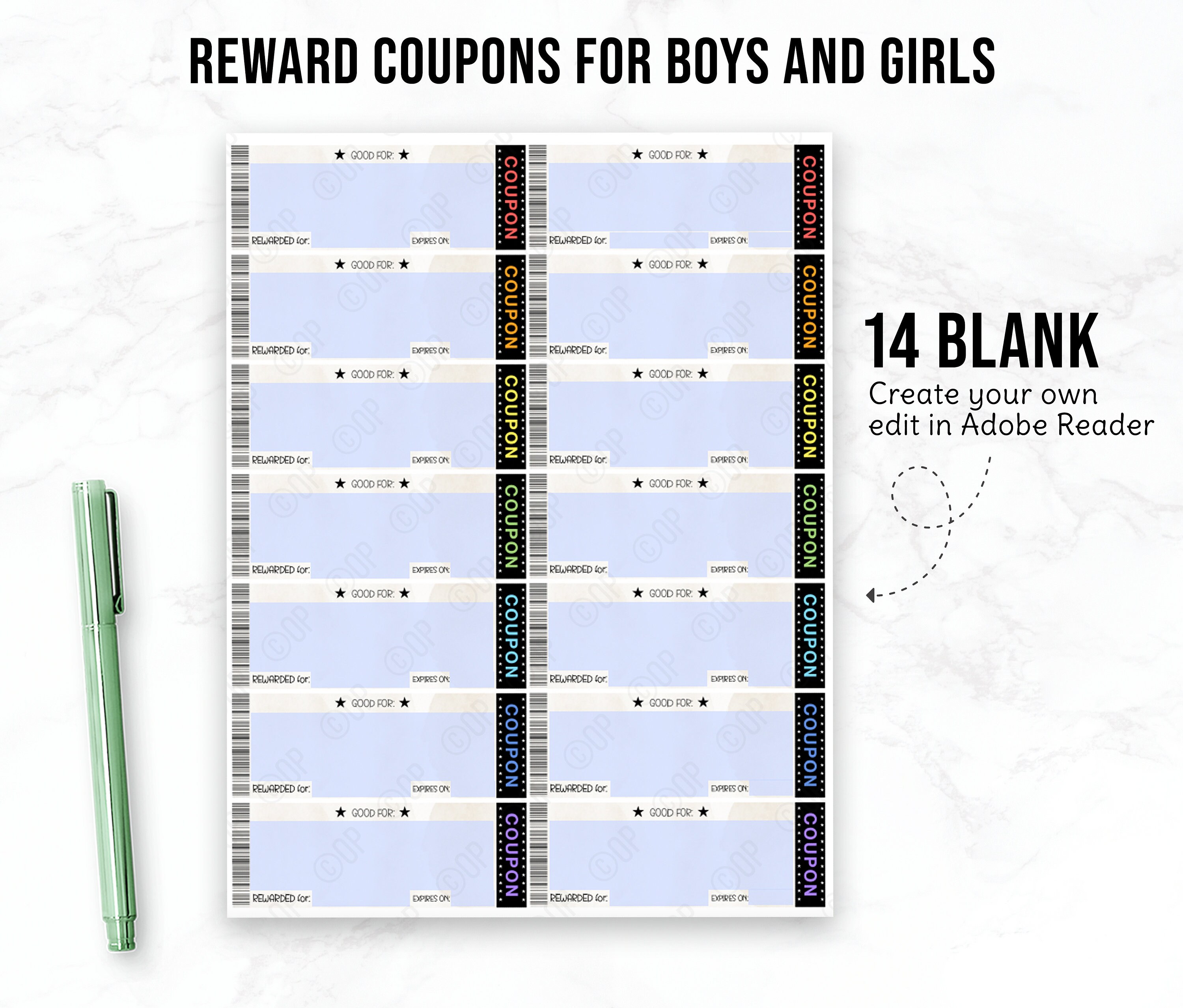 PRINTABLE Reward Coupons for Boys and Girls, Pre-filled Rewards, Blank ...