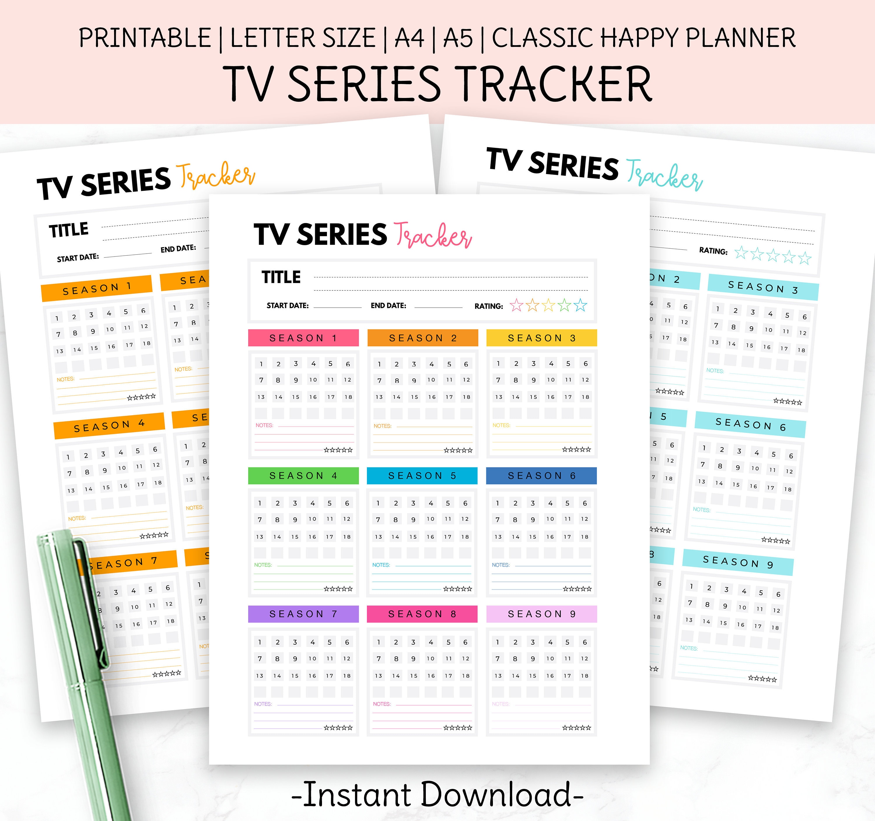 TV Series Tracker Printable, TV Show Notes, Planner Insert, Digital ...