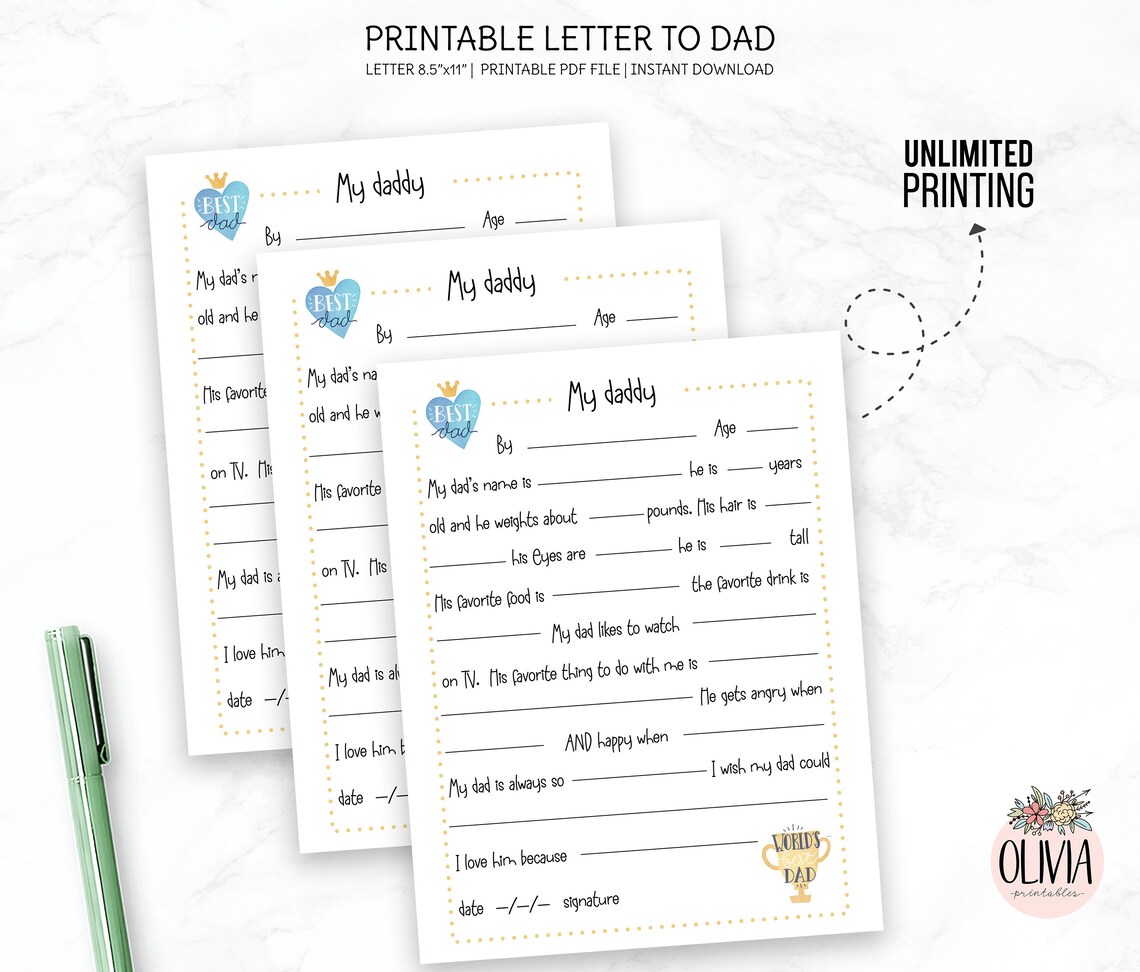 Printable Letter to Dad Father S Day Gift Idea All About My - Etsy