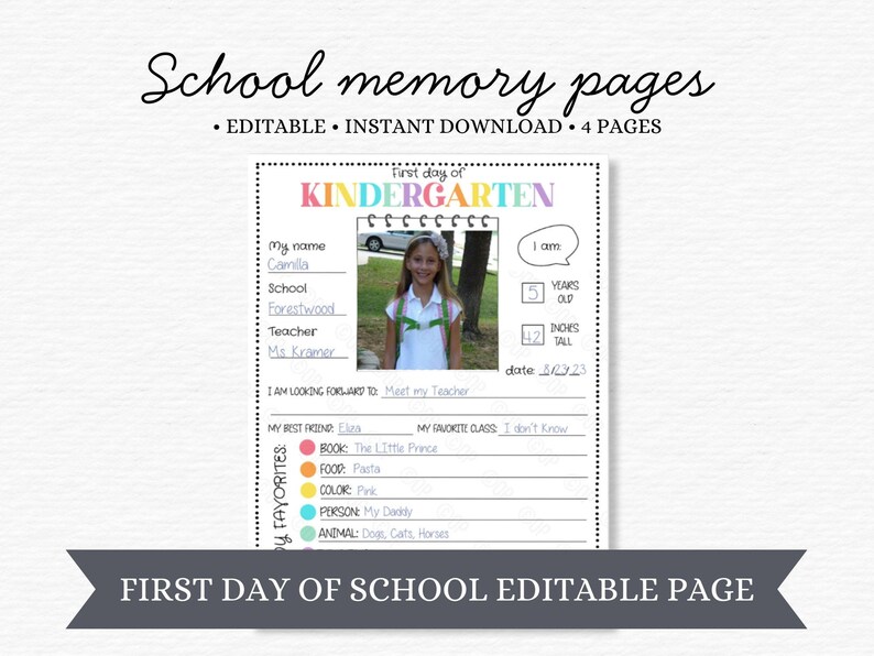 EDITABLE First and Last Day of School, All About Me, School Memory Book ...