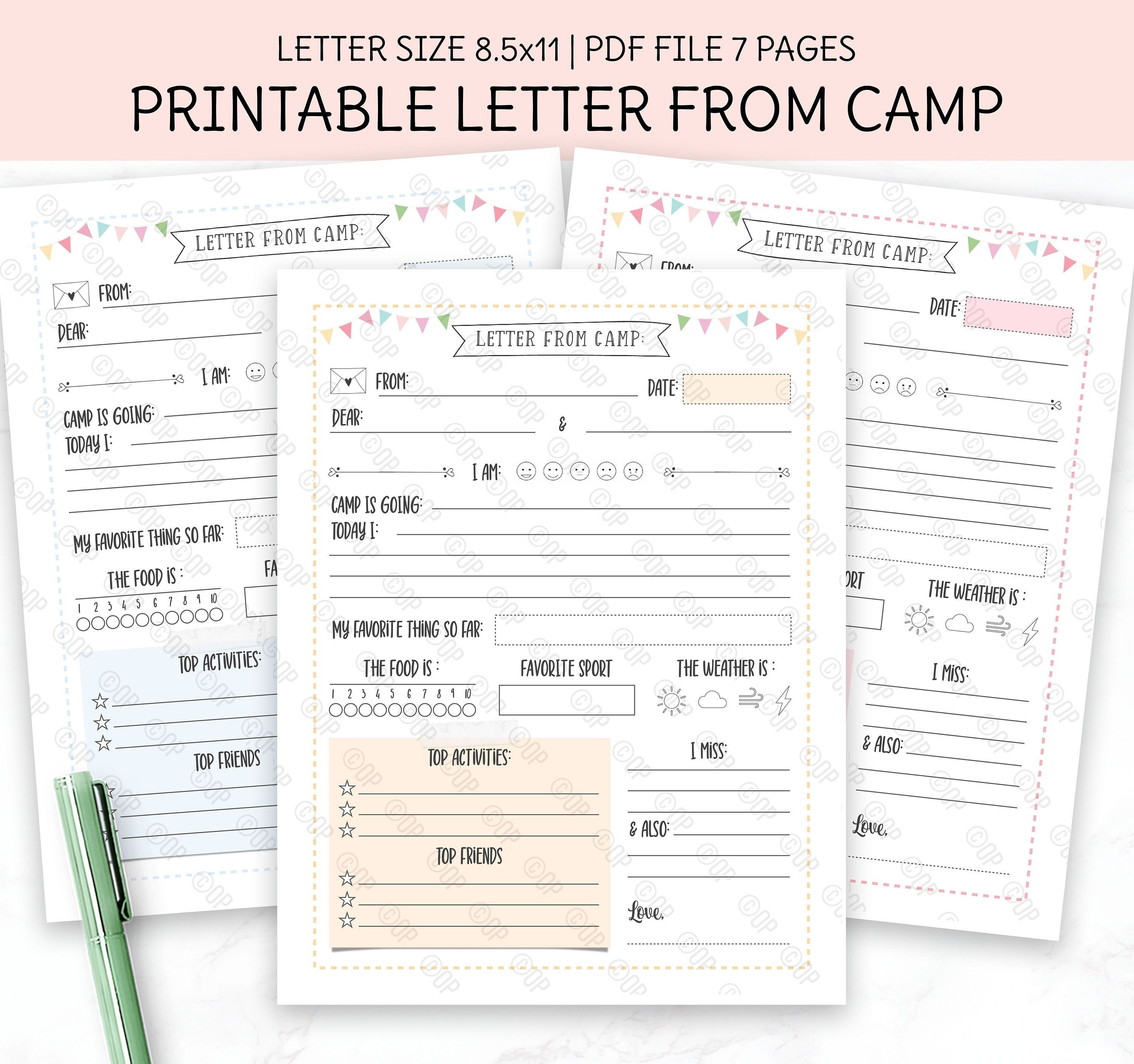 Letter From Camp, Printable Template, Summer Camp Stationery, Kids ...