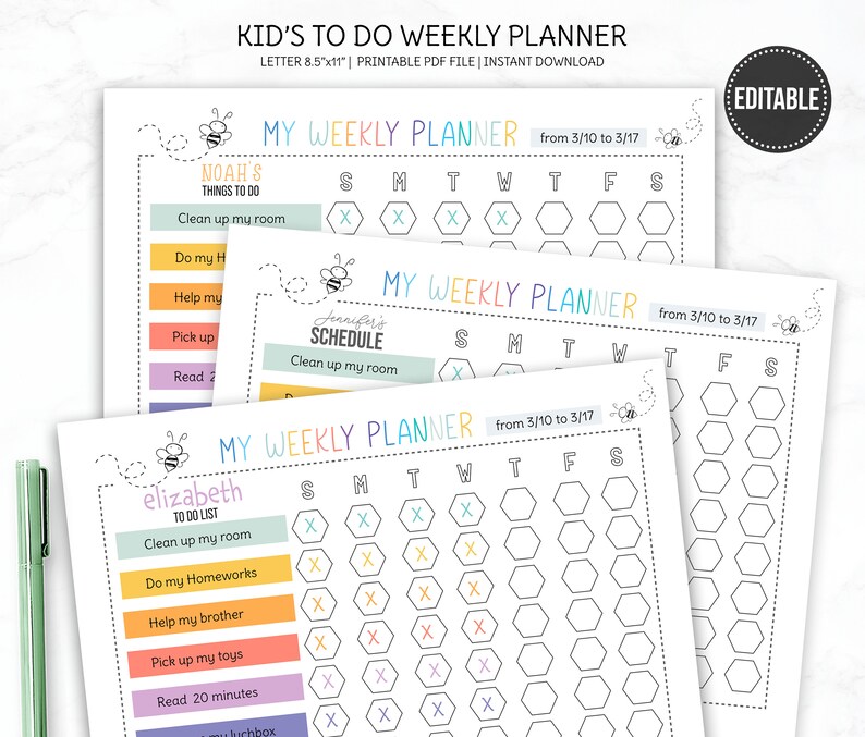 KID'S Chore Chart, Printable to Do List, Editable Template, Weekly ...