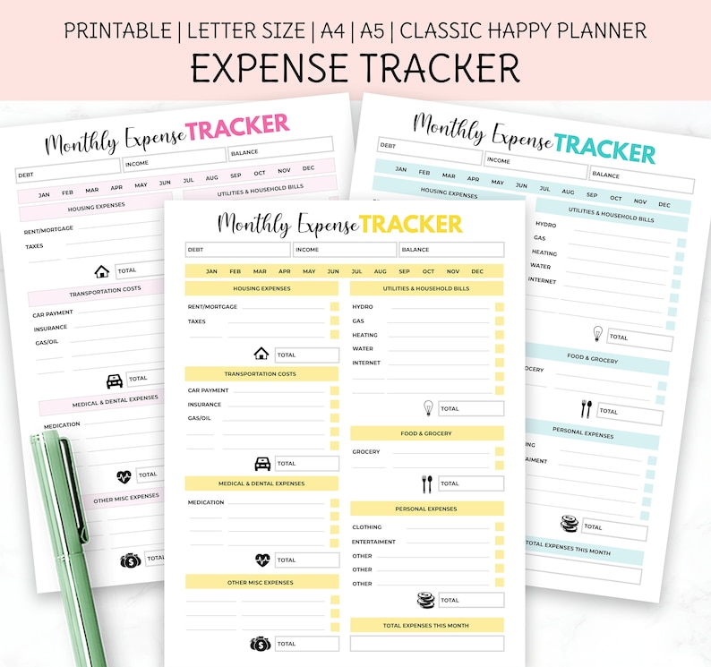 Printable Expense Tracker Monthly Expenses Log HP Insert - Etsy