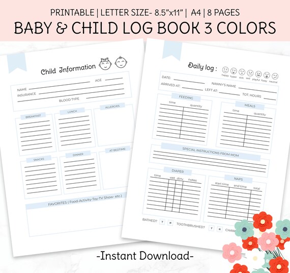 Baby Tracker Printable Child Log Book Nanny Binder Baby - Etsy