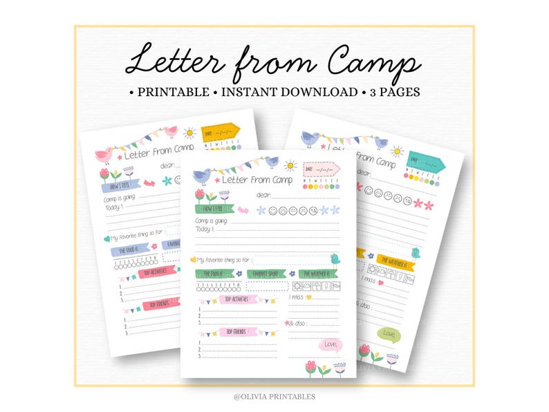 PRINTABLE Letter From Camp Template, Cute Summer Camp Stationery, Kid’s ...