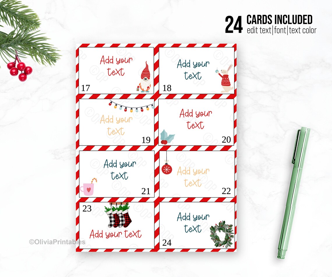 PRINTABLE Holiday Activity Cards for the Family, Advent Calendar Cards ...