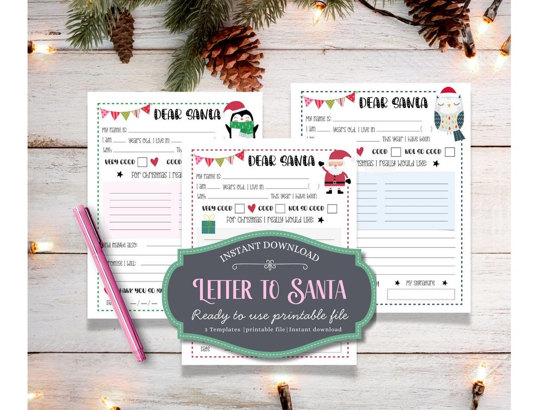 Printable Christmas Letter to Santa, Kids Wish List Template, Holiday ...