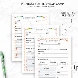 Printable Letter From Camp, Summer Camp Stationery, for Boys and Girls ...