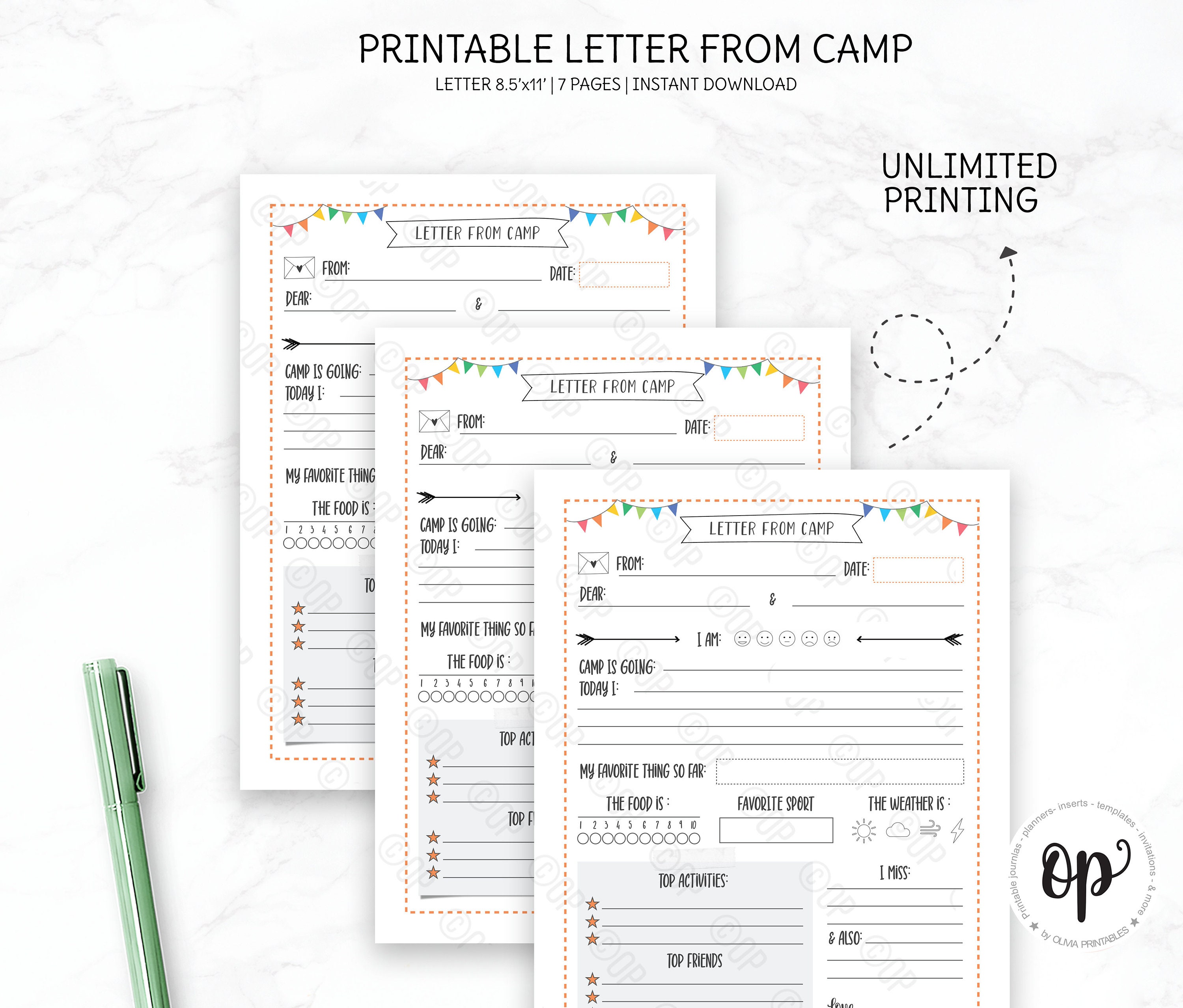 Printable Letter From Camp, Summer Camp Stationery, for Boys and Girls ...