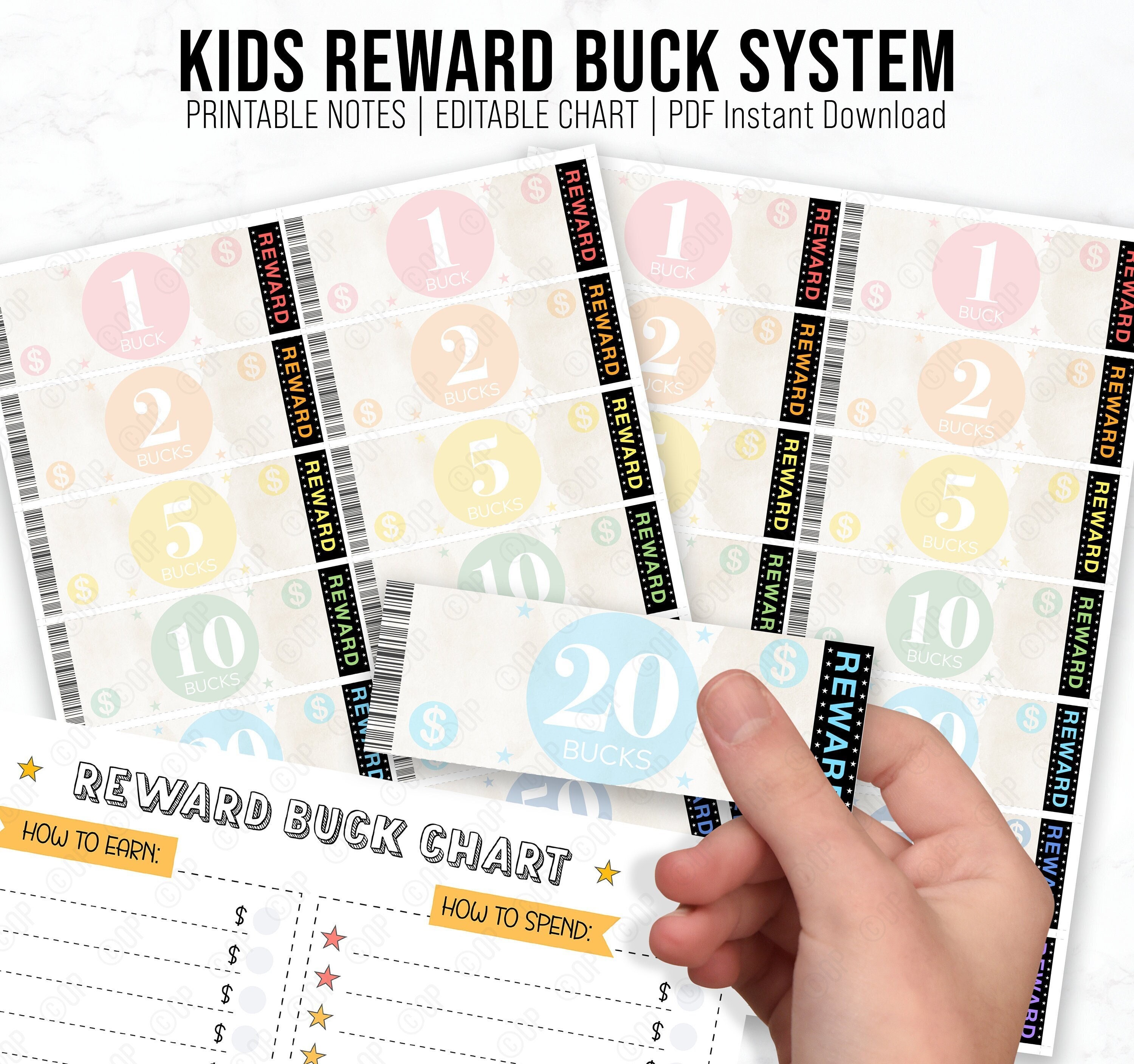 PRINTABLE Kids Reward Bucks System, Editable Reward Chart, Reward ...