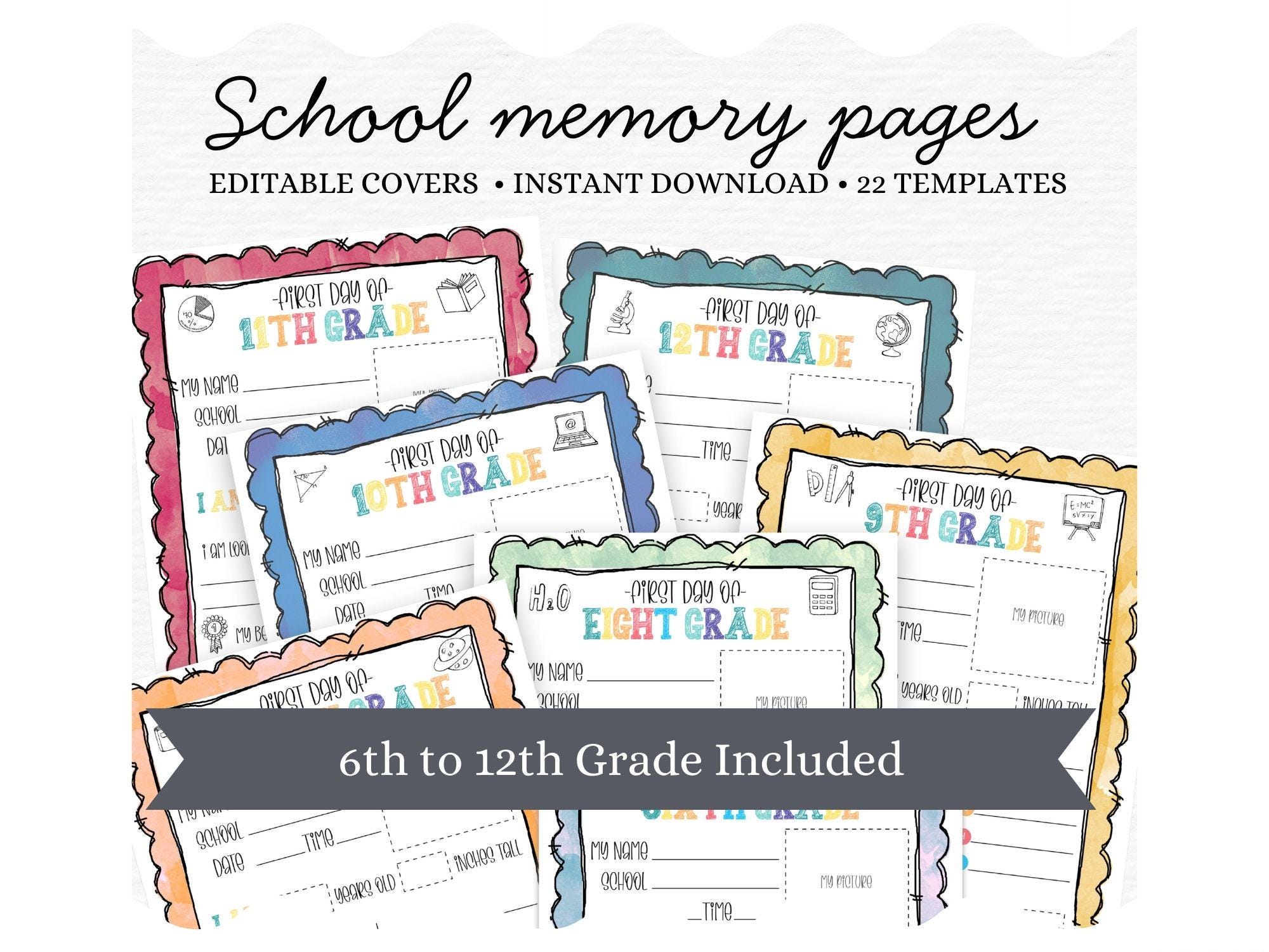 PRINTABLE School Memory Book, 6th-12th Grade, Middle School, High ...