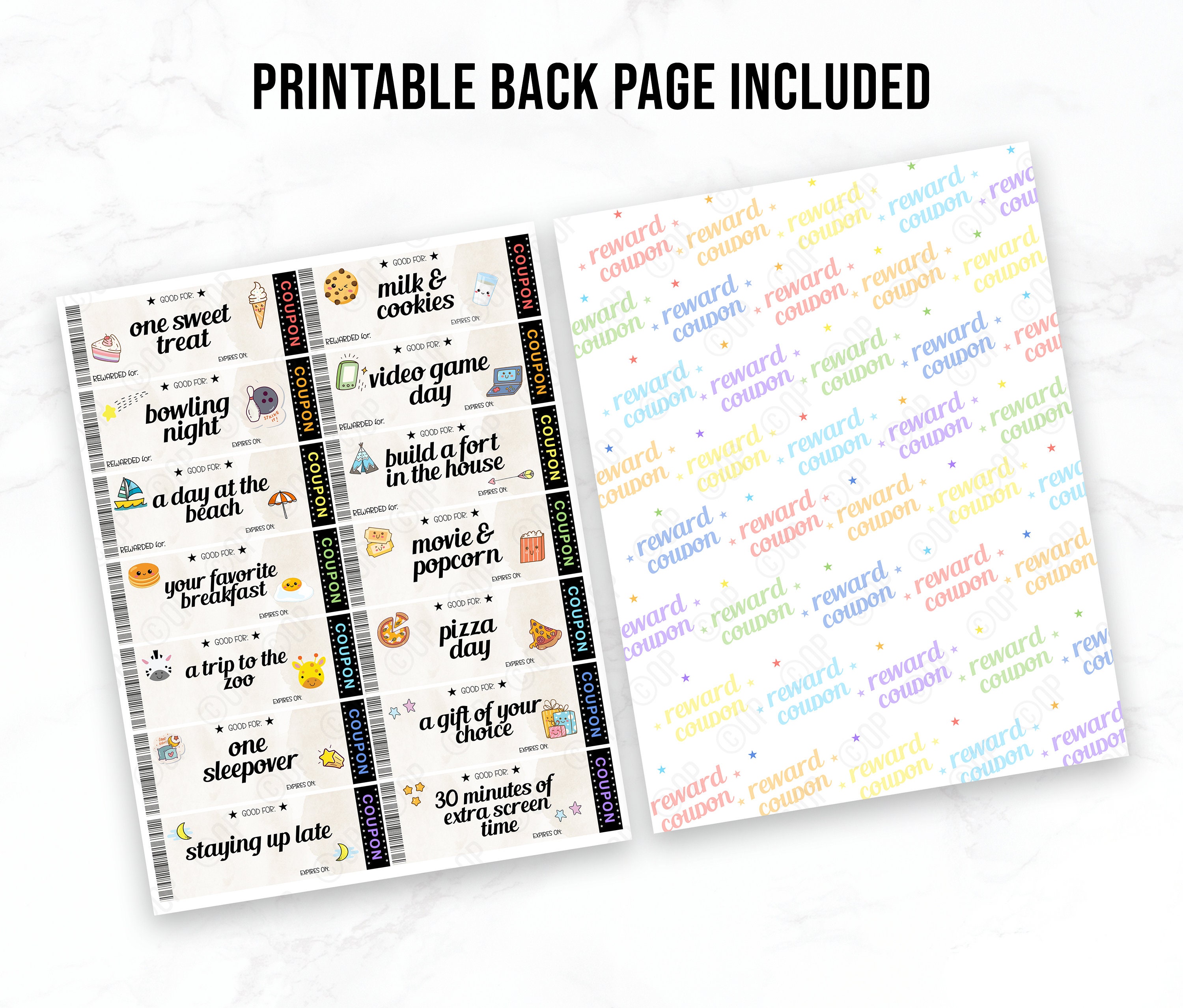 PRINTABLE Reward Coupons for Boys and Girls, Pre-filled Rewards, Blank ...